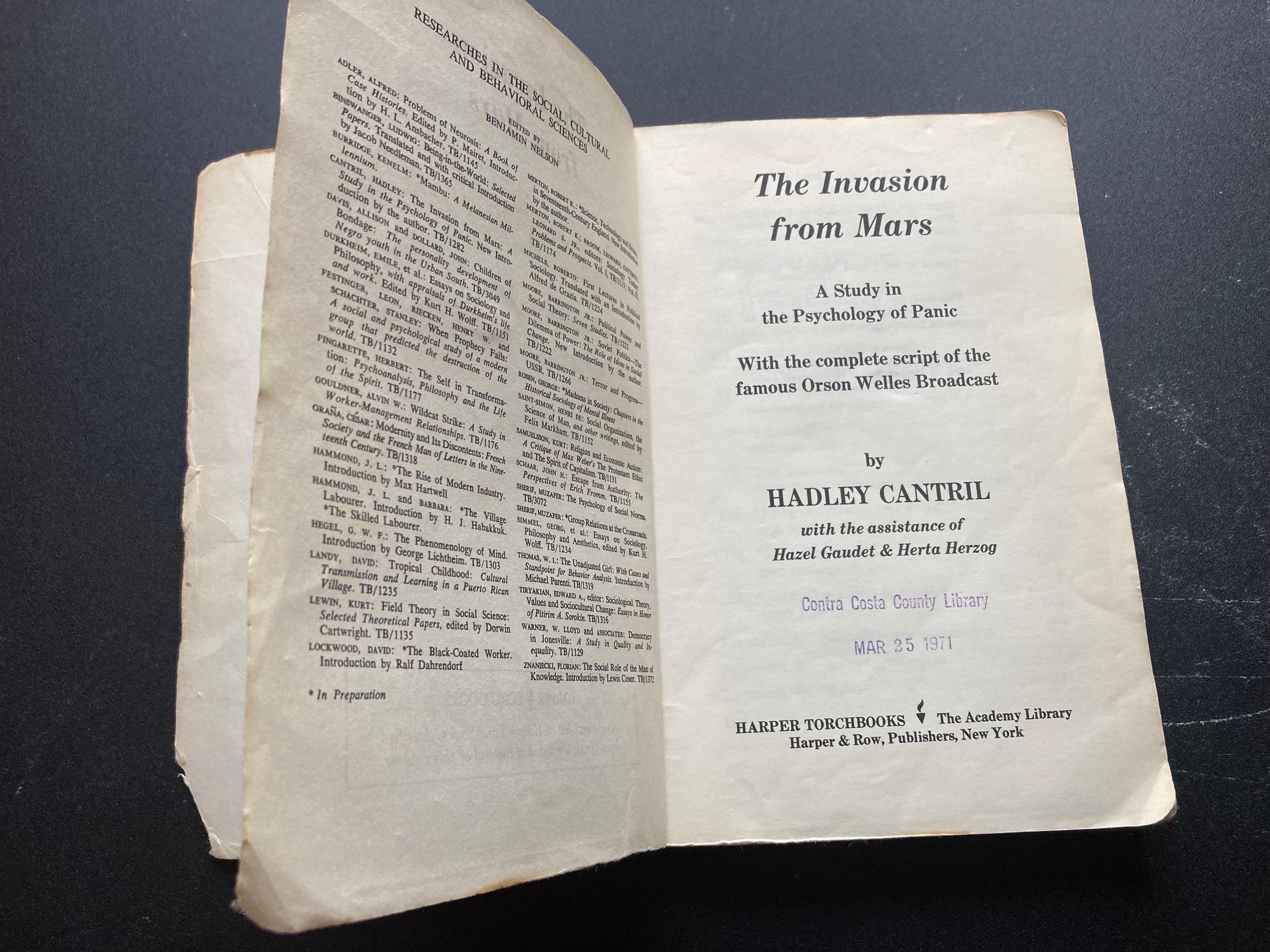 The Invasion From Mars by Hadley Cantril Published 1966 - Etsy