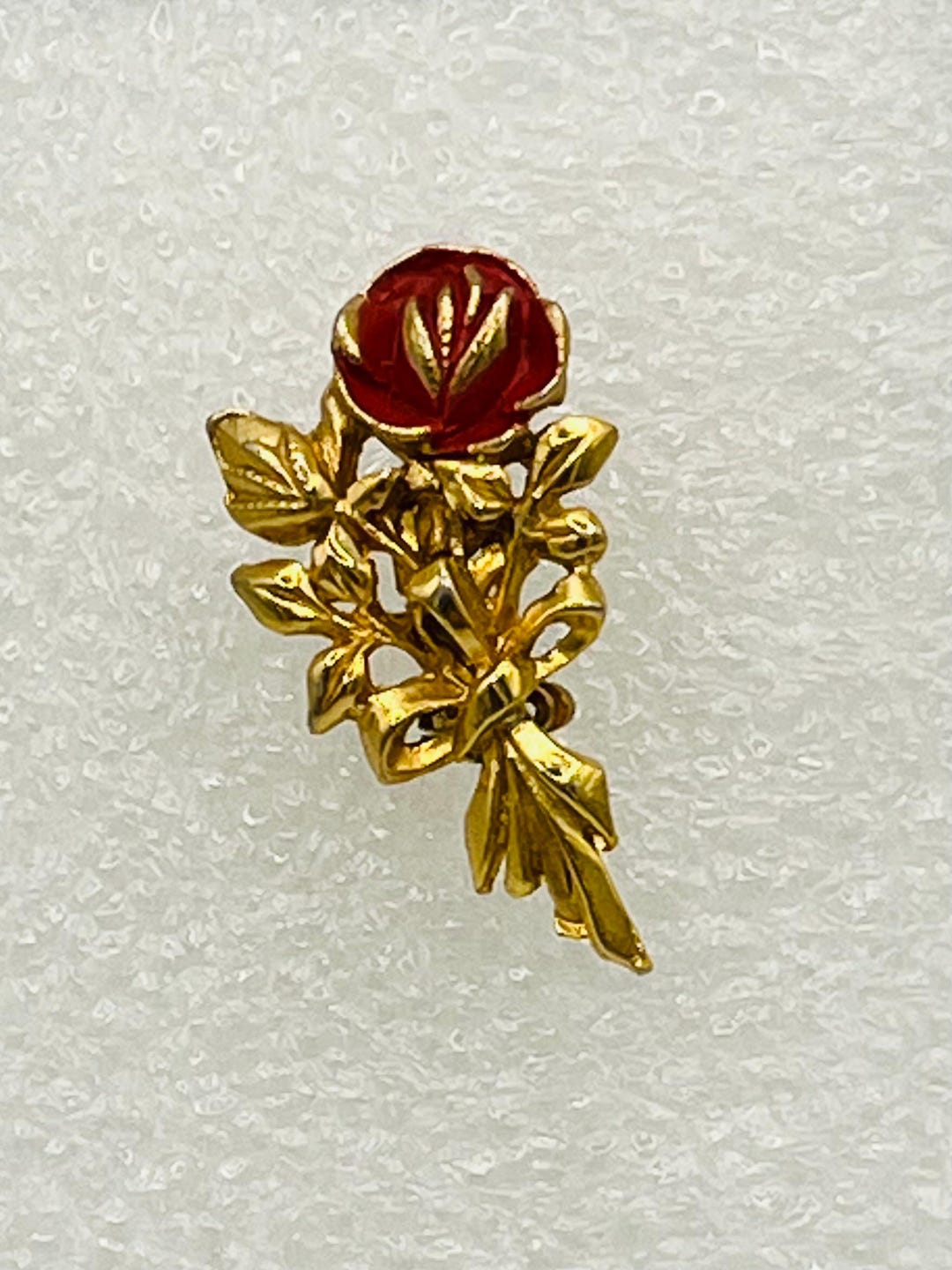 Vintage Gold Tone Single Red Rose Brooch Pin - Etsy
