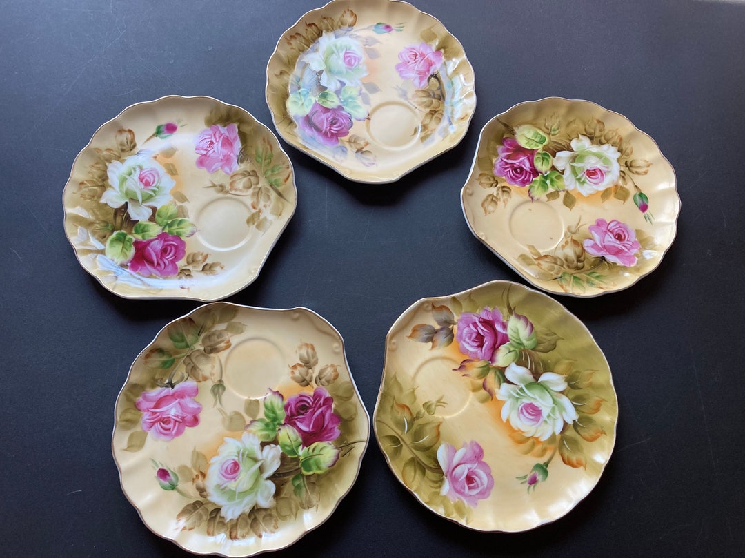 Vintage Lefton Shell Shaped Hand Painted Rose Snack Plates Set of 5 - Etsy