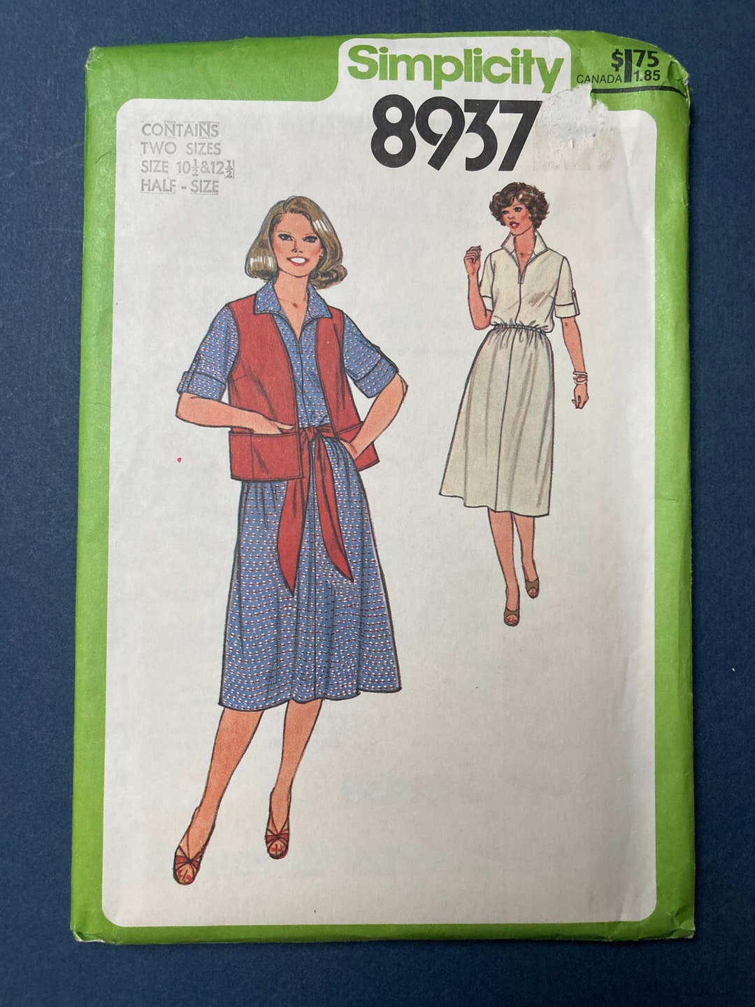 Vintage Simplicity Sewing Pattern 8937 Size 10 1/2 / and 12 1/2 Half ...