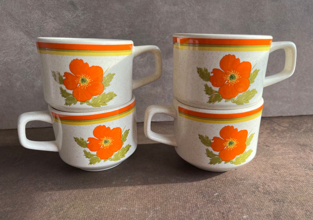 Vintage Temper-ware by Lenox Fire Flower Tea Cups Set of 4 - Etsy