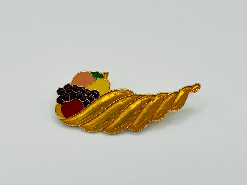 Vintage Enamel Gold Tone Fruit Cornucopia Brooch Pin - Etsy