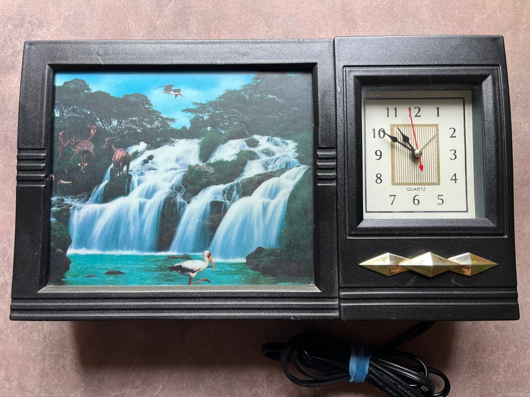 Vintage Table Quartz Clock With Waterfall and Birds Sound Light and ...