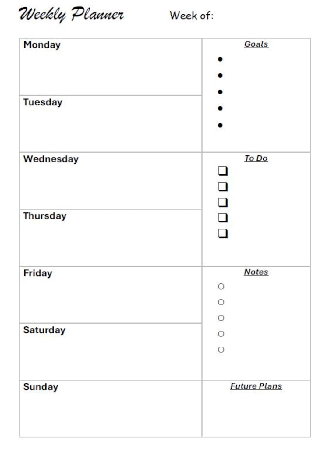 Weekly Planner Printable PDF - Etsy