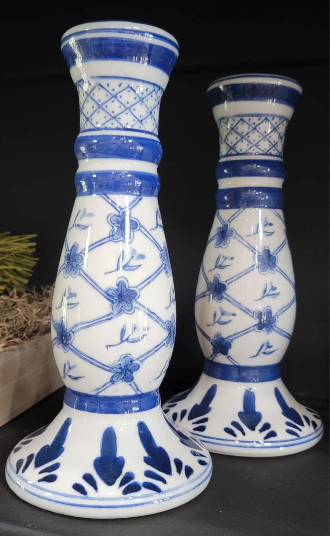 Centrum Ceramics Pair of Vintage Blue and White Candlestick Holders in ...