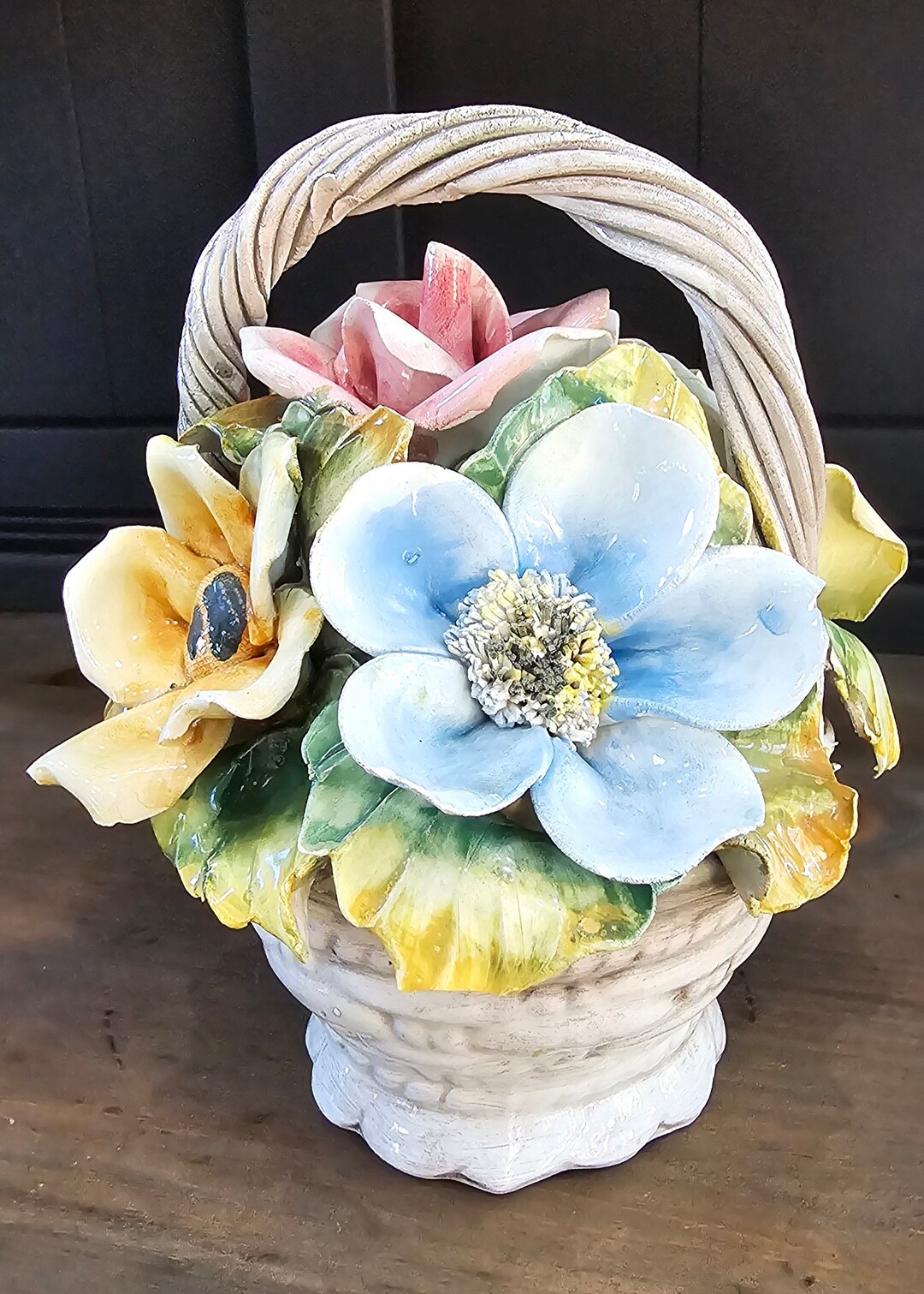 Capodimonte Flower Basket Made In Italy