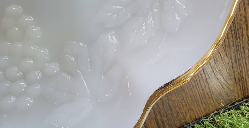 Vintage 1960's Anchor Hocking Milk Glass Grape Patterned Scalloped ...