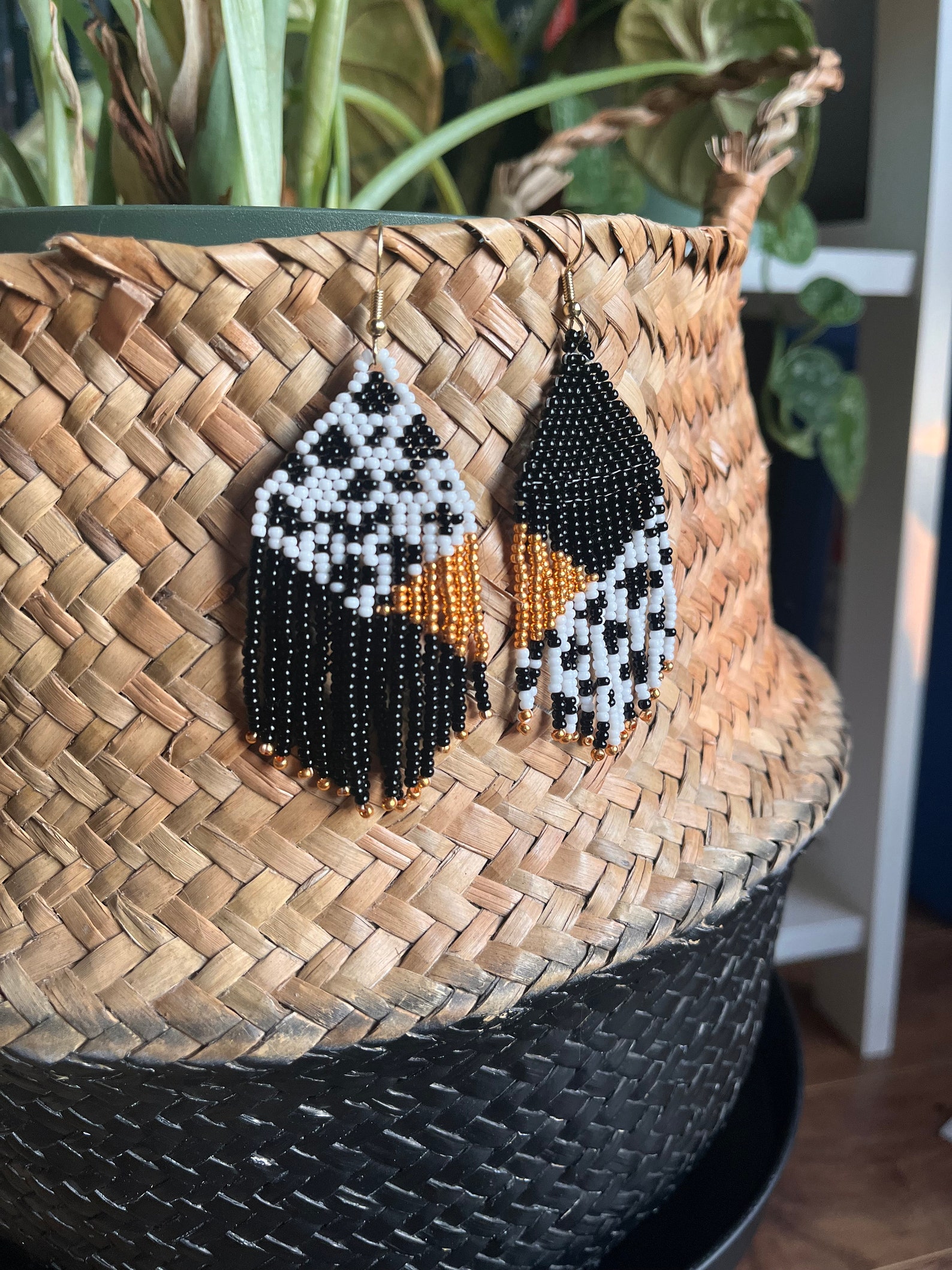 Cow Print Indigenous Beaded Fringe Earrings, Boho Chic Indigenous ...