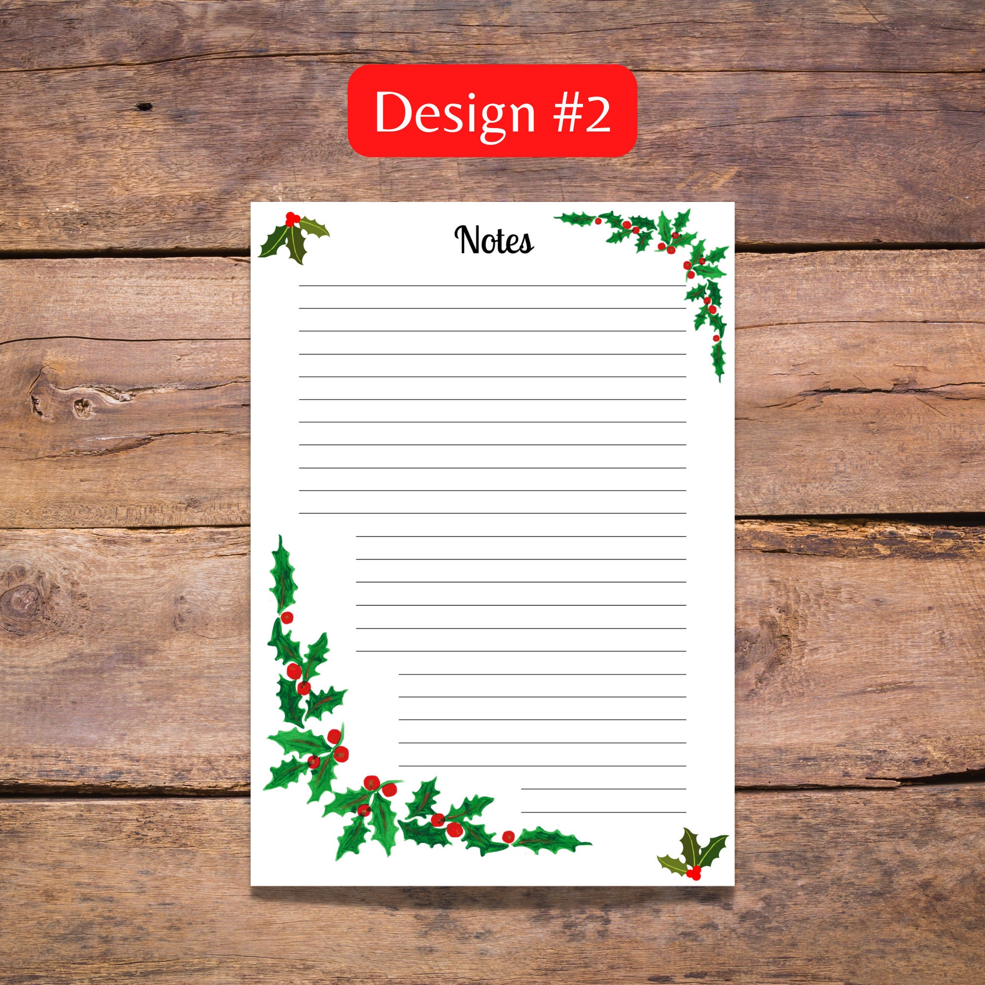 Poinsettia Printable Note Paper, Printable Christmas Stationary, US ...