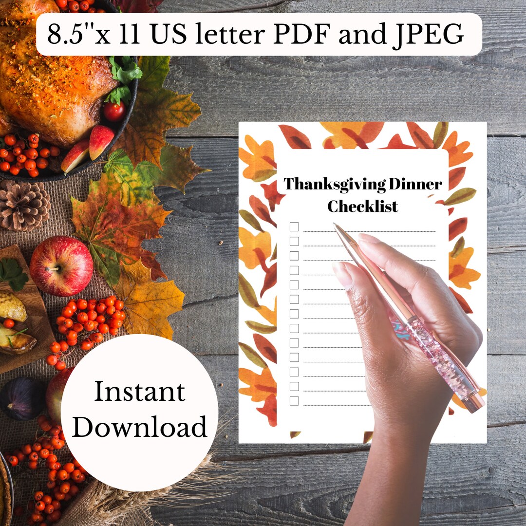 Printable Thanksgiving Dinner Checklist/instant Dinner Checklist/easy ...