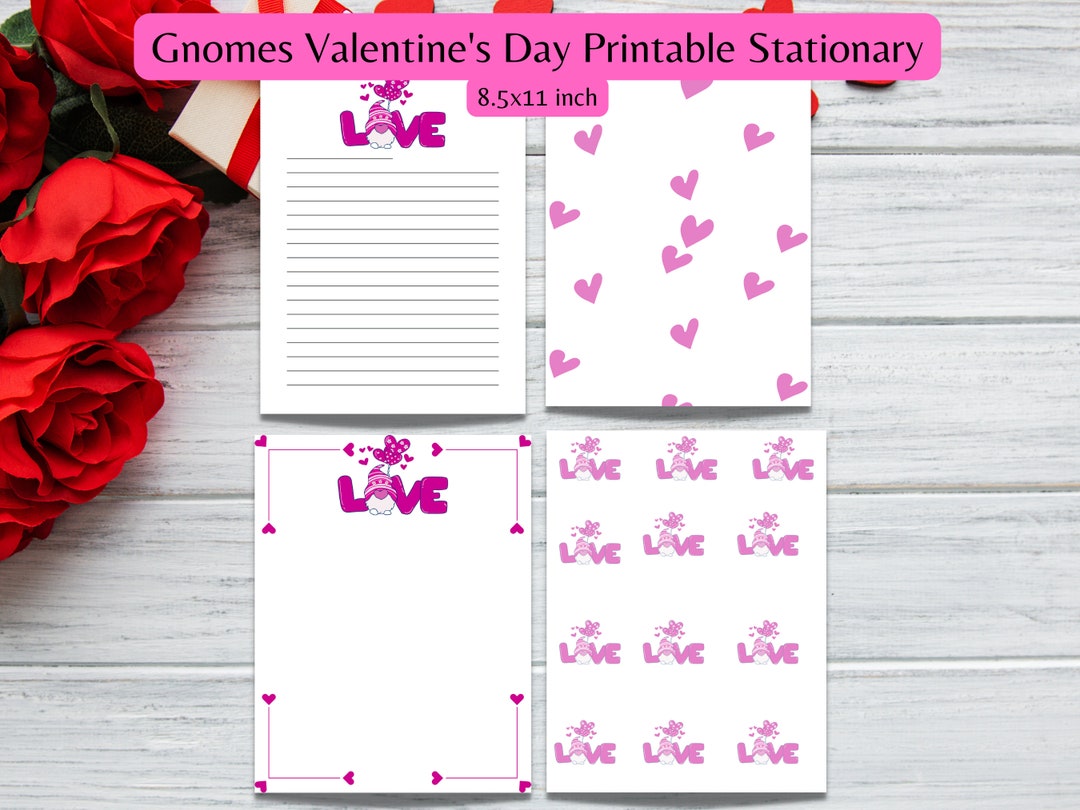 Valentine Gnomes Printable Stationary| Note Taking Paper| Scrapbook ...