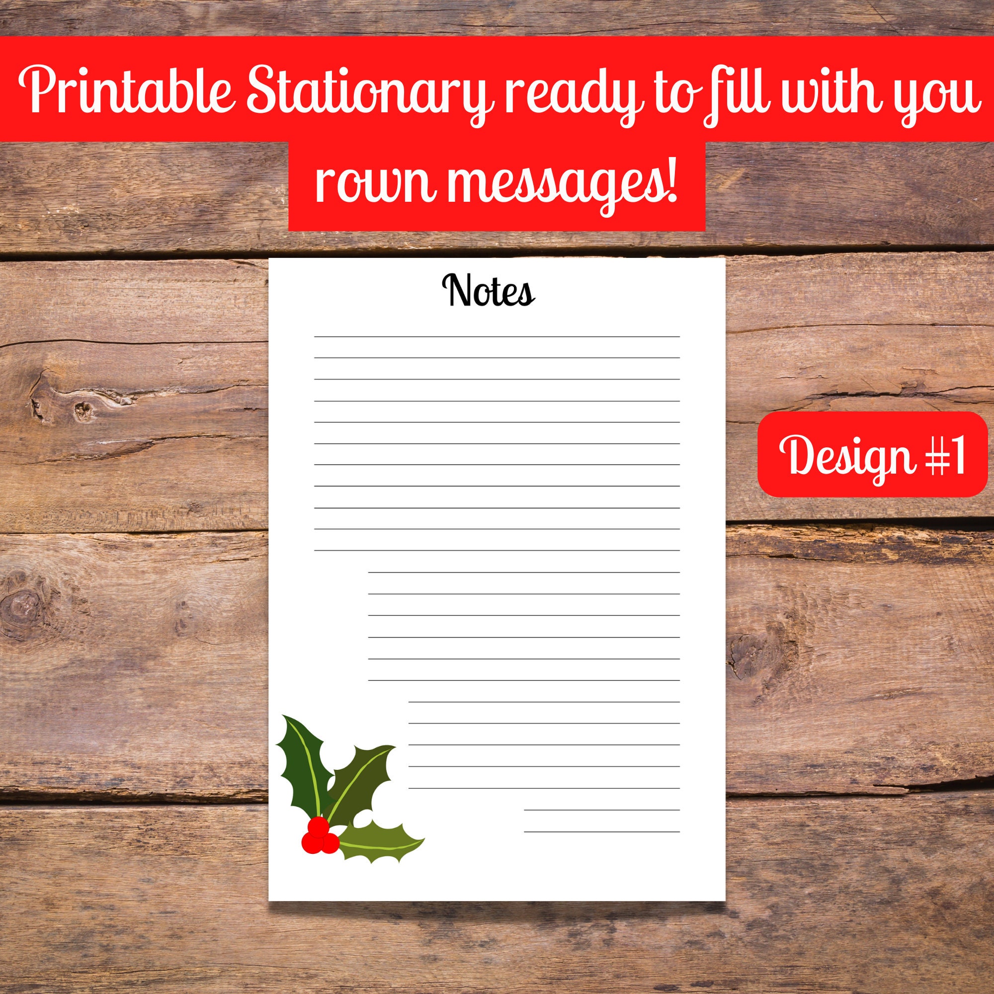 Poinsettia Printable Note Paper, Printable Christmas Stationary, US ...