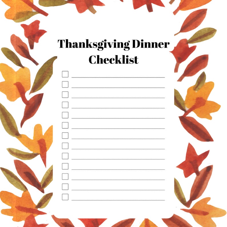 Printable Thanksgiving Dinner Checklist/instant Dinner Checklist/easy ...