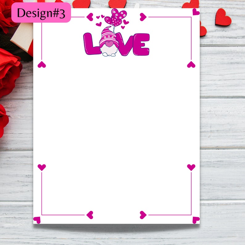 Valentine Gnomes Printable Stationary Note Taking Paper Scrapbook Paper ...