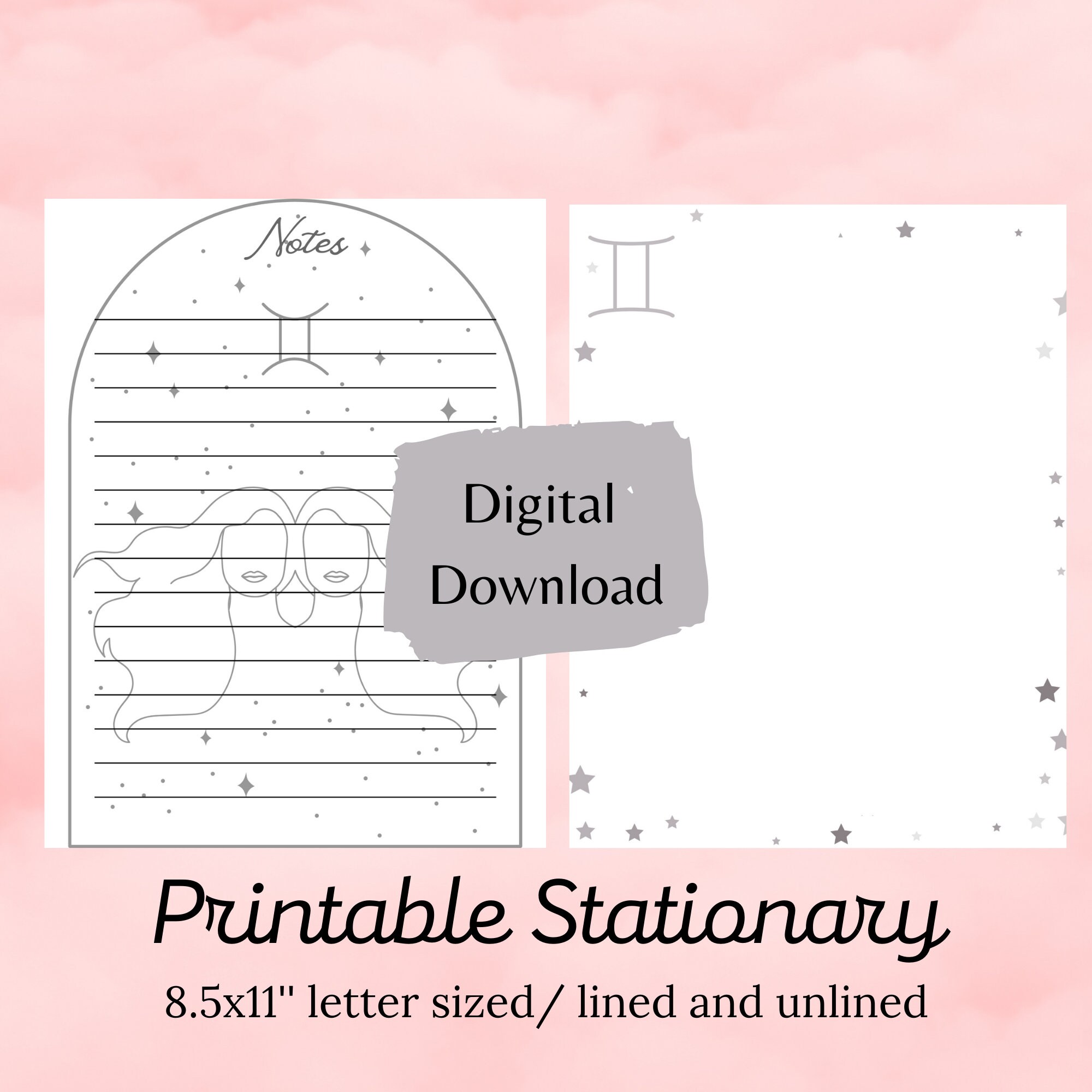 Gemini, Gemini Printable Stationary, Zodiac Gift, Astrology Gift ,8 ...