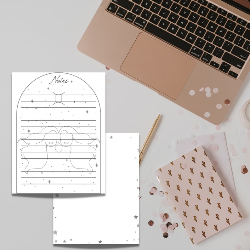 Gemini, Gemini Printable Stationary, Zodiac Gift, Astrology Gift ,8 ...