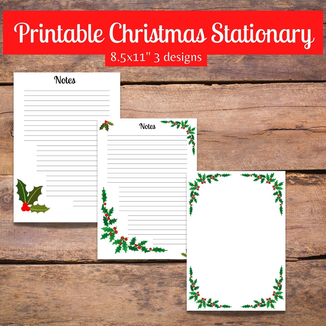Poinsettia Printable Note Paper, Printable Christmas Stationary, US ...