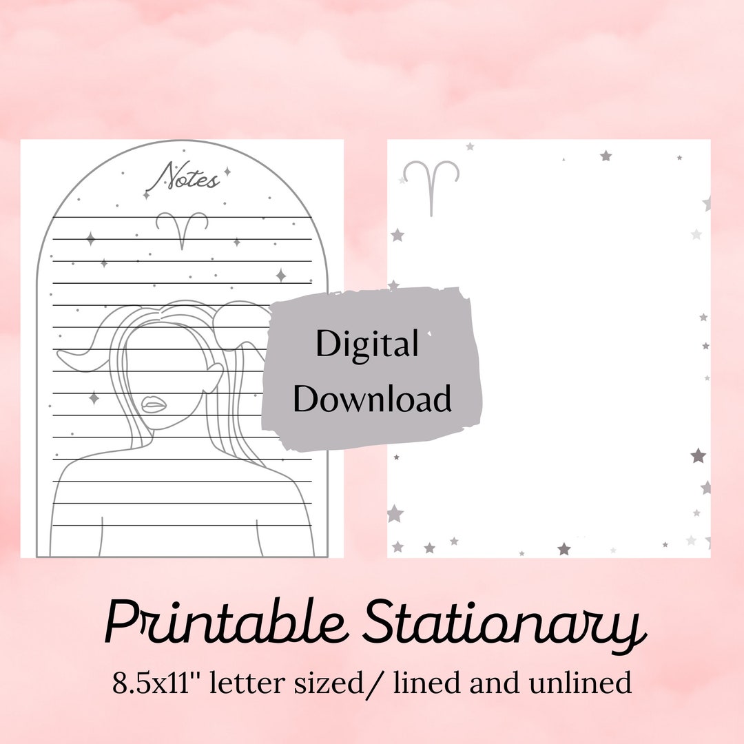 Aries, Aries Printable Stationary, Astrology, US Letter 8.5x11 Inch ...