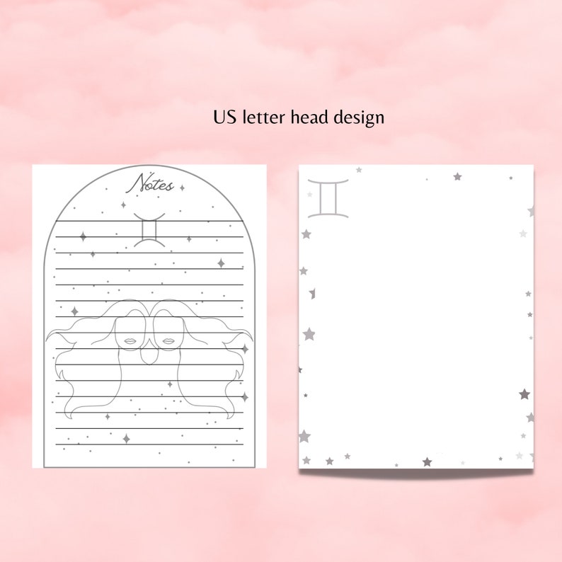 Gemini, Gemini Printable Stationary, Zodiac Gift, Astrology Gift ,8 ...
