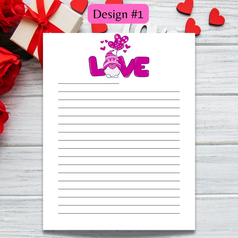 Valentine Gnomes Printable Stationary| Note Taking Paper| Scrapbook ...