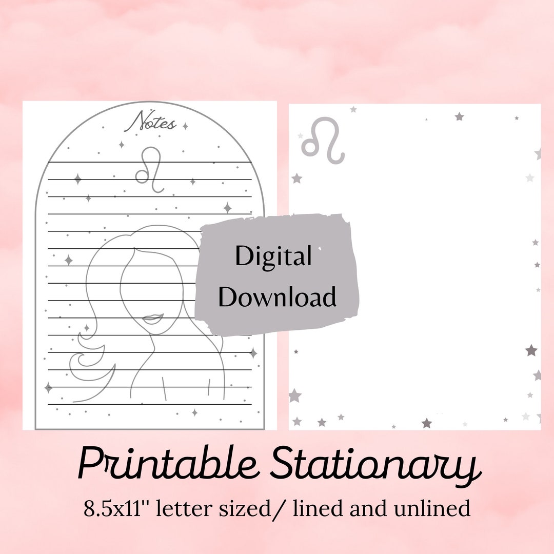Leo, Leo Printable Stationary, Astrology, US Letter Head 8.5x11 Inch ...