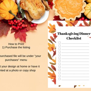 Printable Thanksgiving Dinner Checklist/instant Dinner Checklist/easy ...