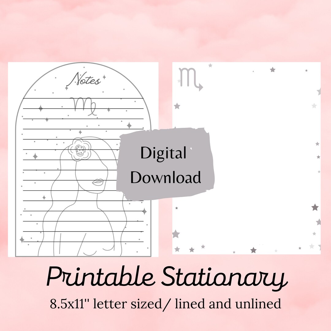 Virgo, Virgo Printable Stationary, Astrology, US Letter 8.5x11 Inch ...
