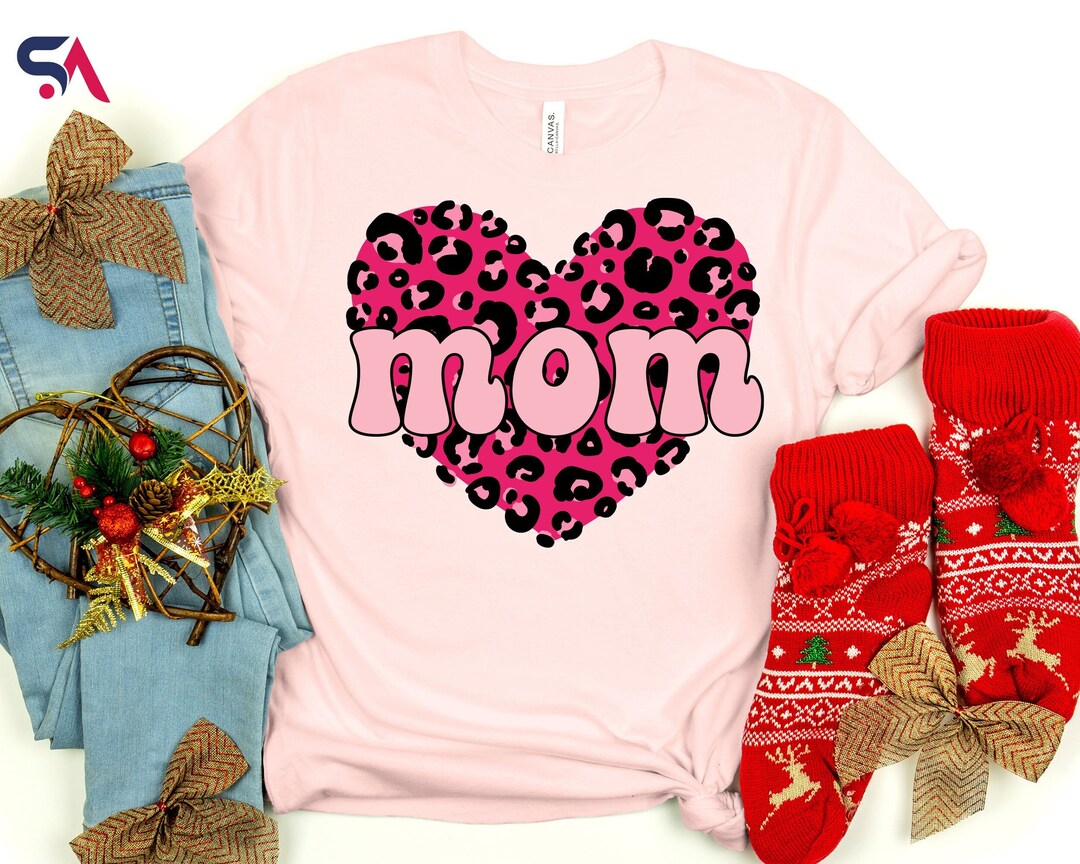 Leopard Mom Shirt, Pink Leopard Heart Mom T-shirt, Mother Day Gift ...
