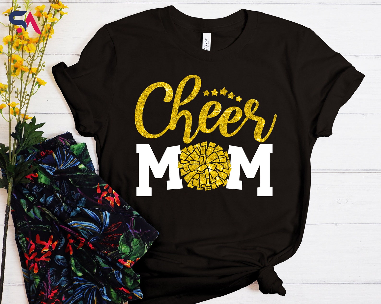 Cheer Mom Shirt: Gold Glitter Cheerleader Tee - Etsy
