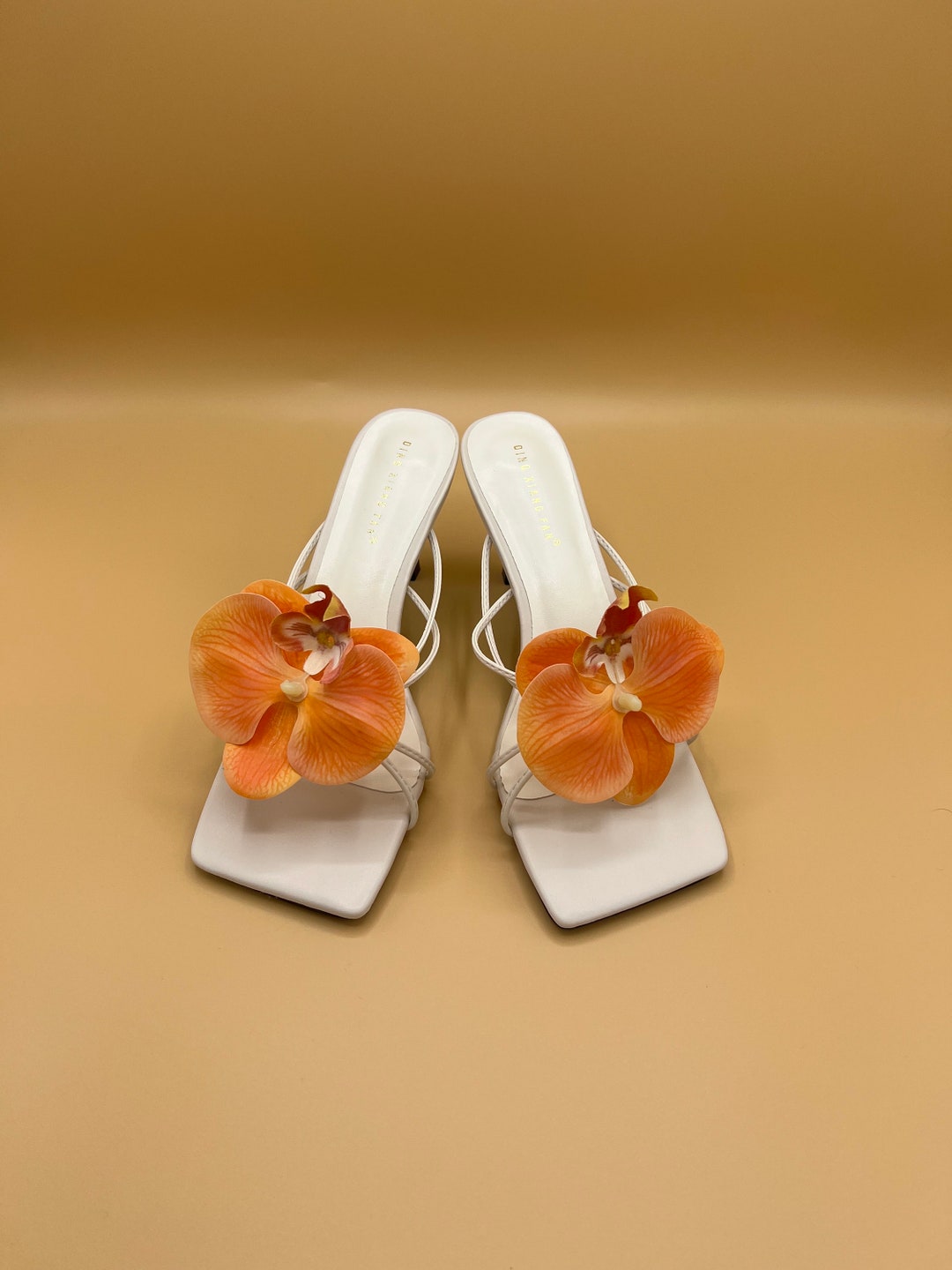 White Heeled Sandal With Orange Orchid - Etsy