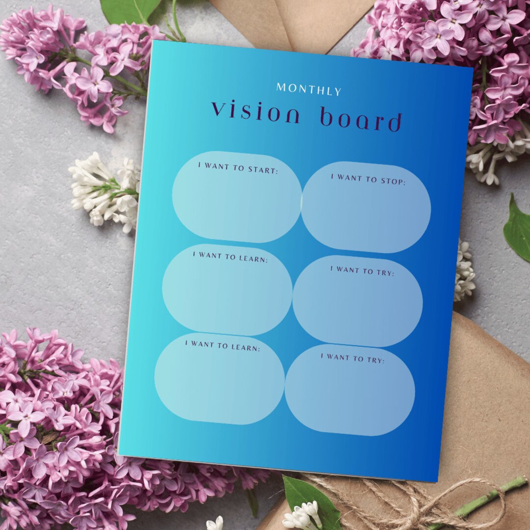 Blue Gradient Monthly Vision Board Planner (printable Digital Download ...