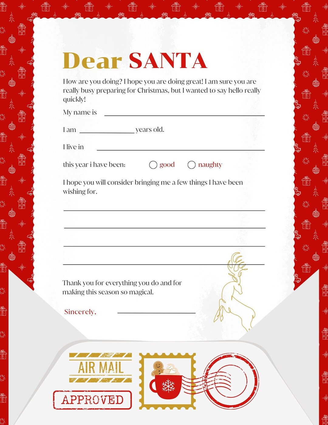 Children's Dear Santa Christmas Wish List to Santa Digital and ...