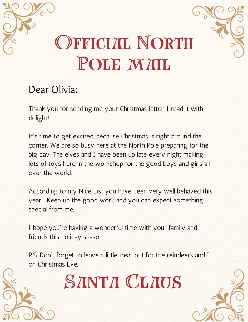Christmas Official Letter From Santa, Traditional, Printable ~ You ...