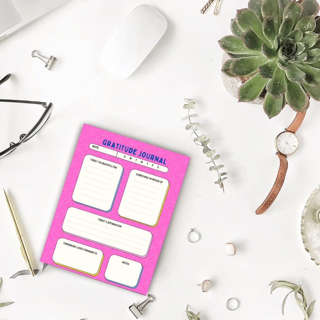 Bright Pink Daily Digital Gratitude Journal Page I Health & Wellness I ...