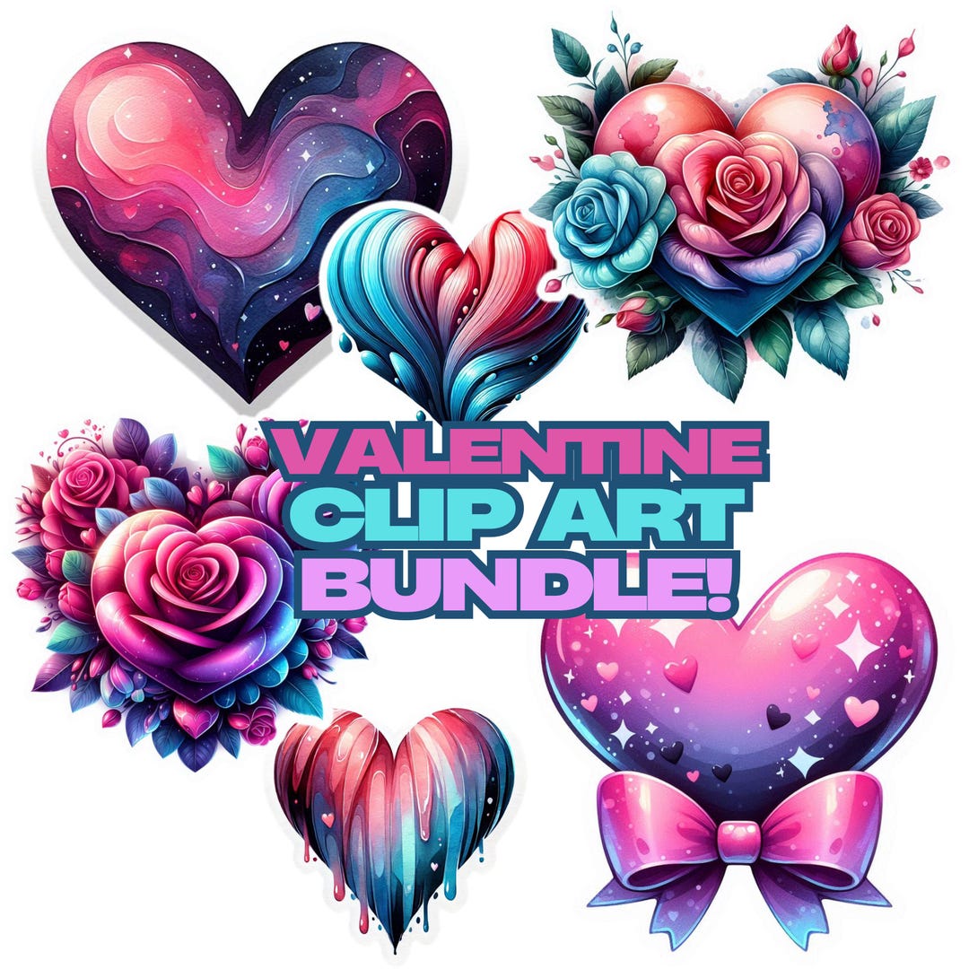 Floral Hearts Clip Art Bundle: Valentine's Day Images - Etsy