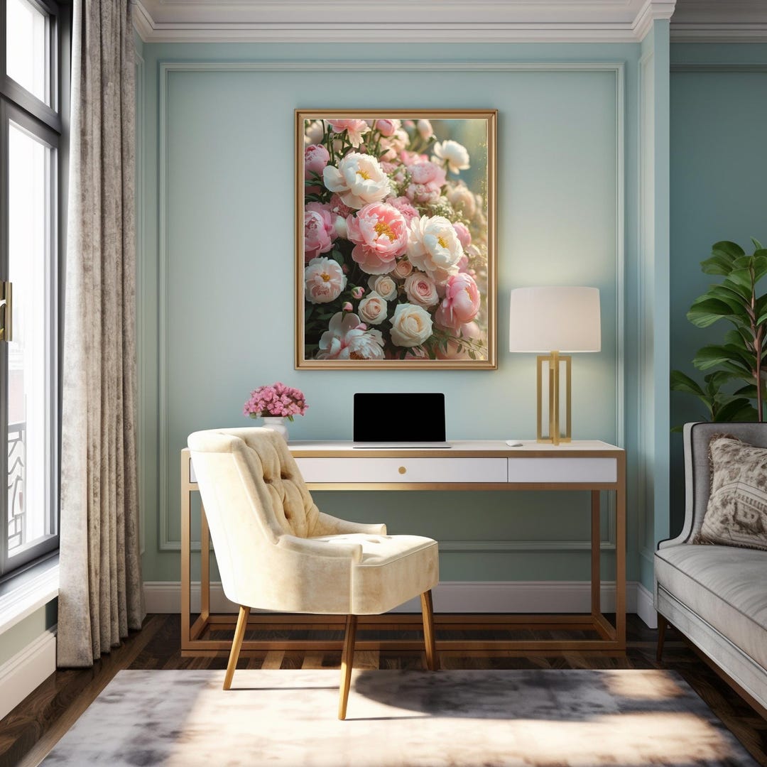 Pink Peony Bouquet Art Print, Romantic Floral Wall Decor (digital ...