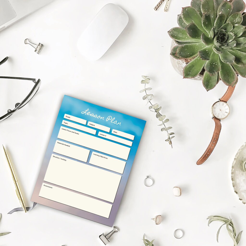 Beach Blue Blank Digital Lesson Plan Template - 1 Page - Etsy