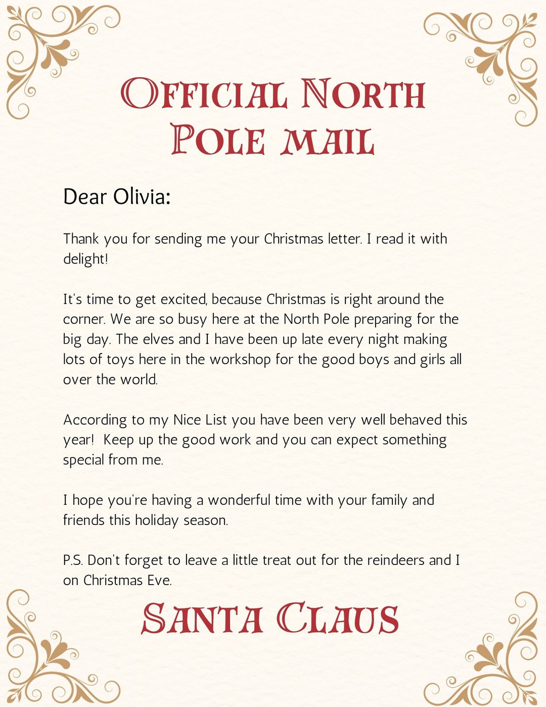 Christmas Official Letter From Santa, Traditional, Digital or Printable ...
