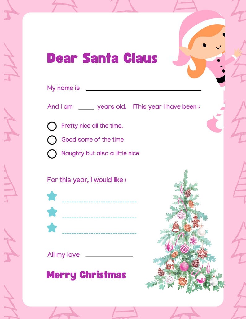Cute Christmas Letter to Santa Template - Printable ! - Etsy