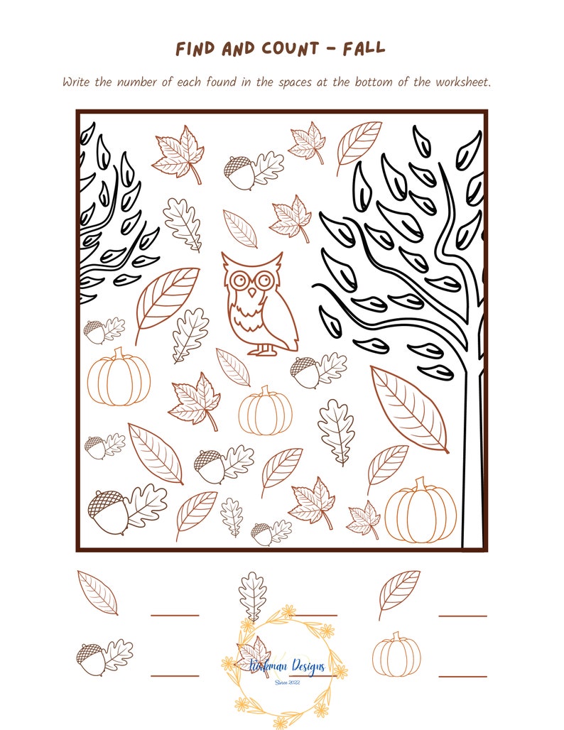 Find and Count Fall Worksheet - Etsy