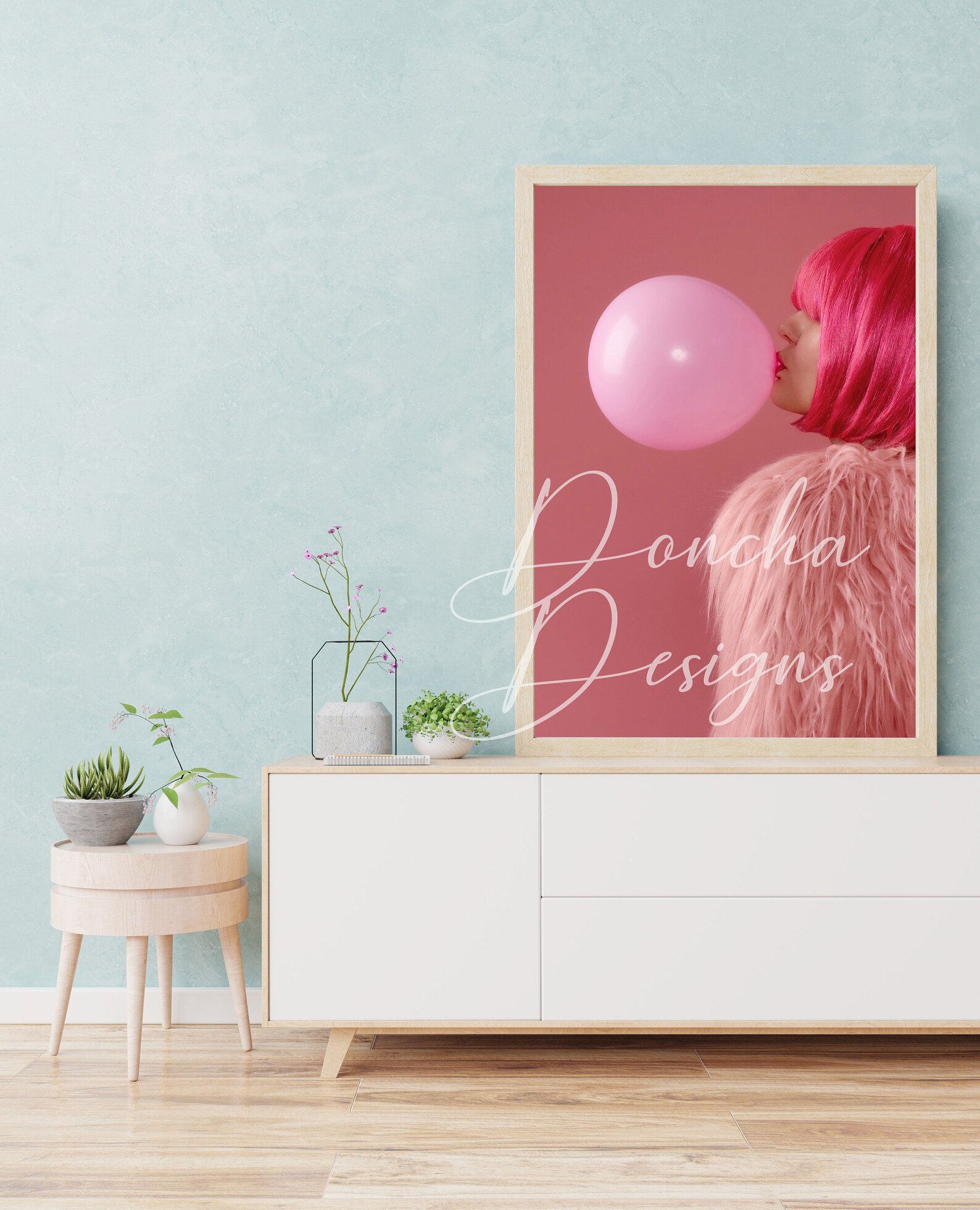 Woman With Pink Hair Blowing Pink Bubble Gum Photo Printable - Etsy