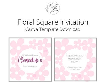 Party Invitation Template, Girls Invite, Digital Download, Square ...