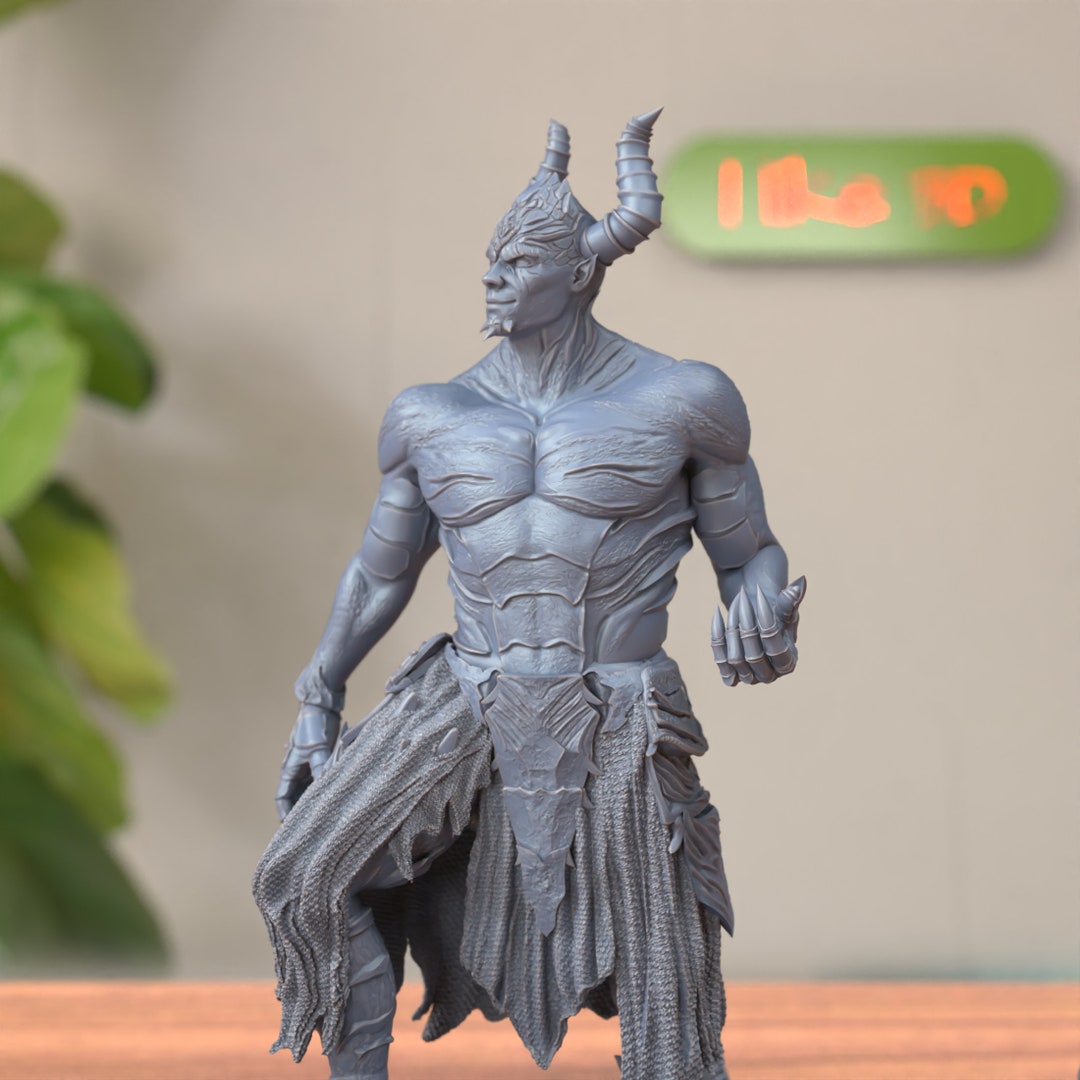 Handsome Demon Lover Figurine, Muscular Deamon With Naked Torso, Spiky Tail, and Horns, 3D Print ...