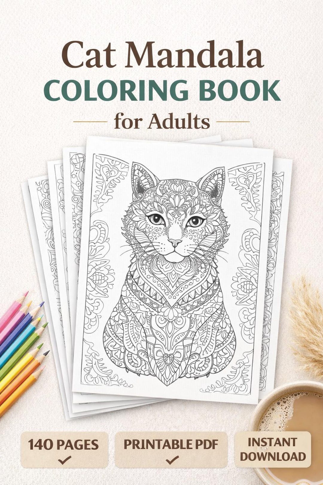Cat Mandala Coloring Pages for Adults – Stress Relief Printable ...