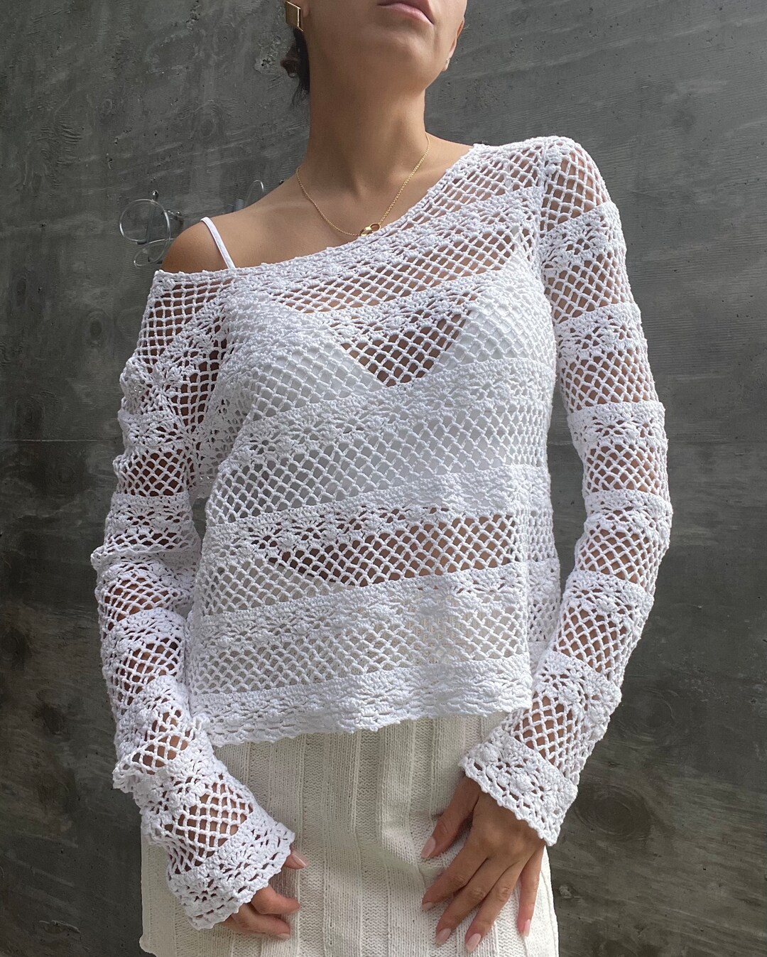 Vintage Hand-made White Crochet Long Sleeve Top - Etsy