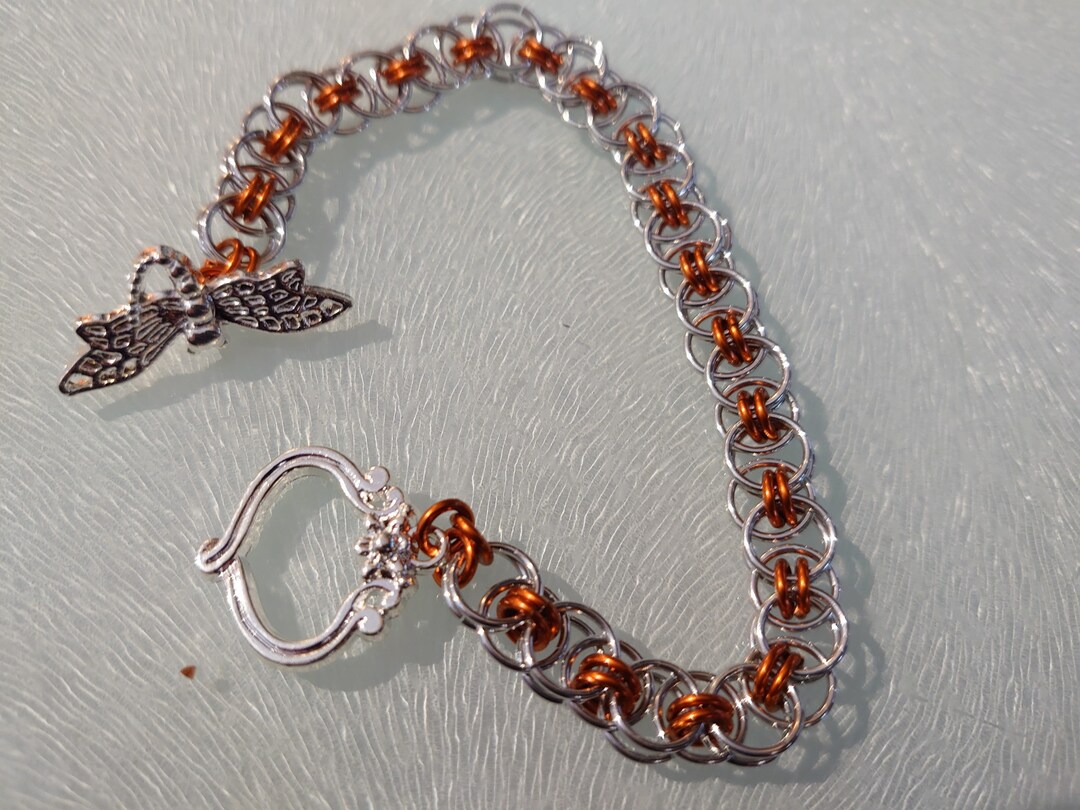 Burnt Orange & Aluminium Helm Weave Bracelet - Etsy