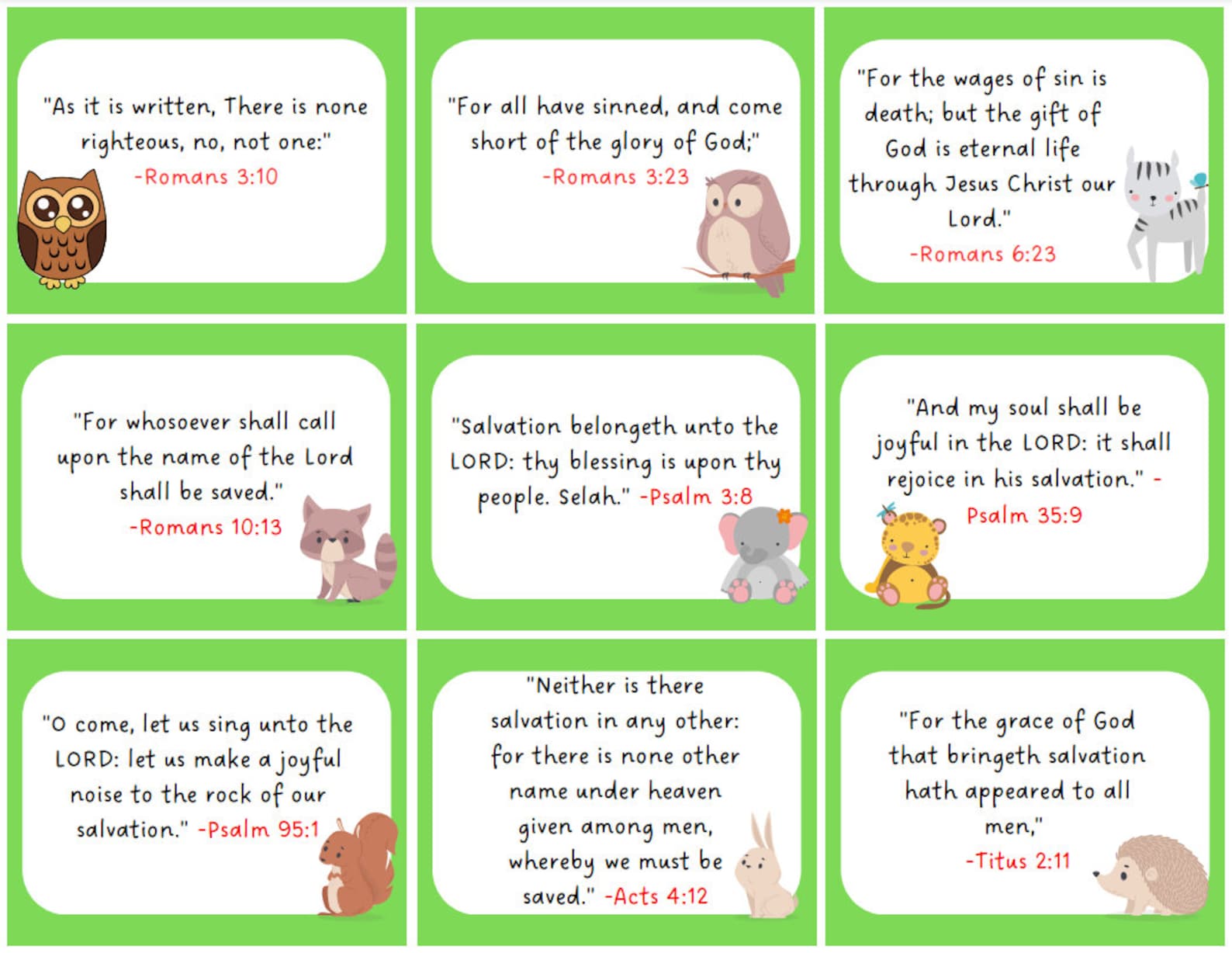 Scripture Memory Cards for Kids. 18 Salvation Bible Verse Cards PDF ...