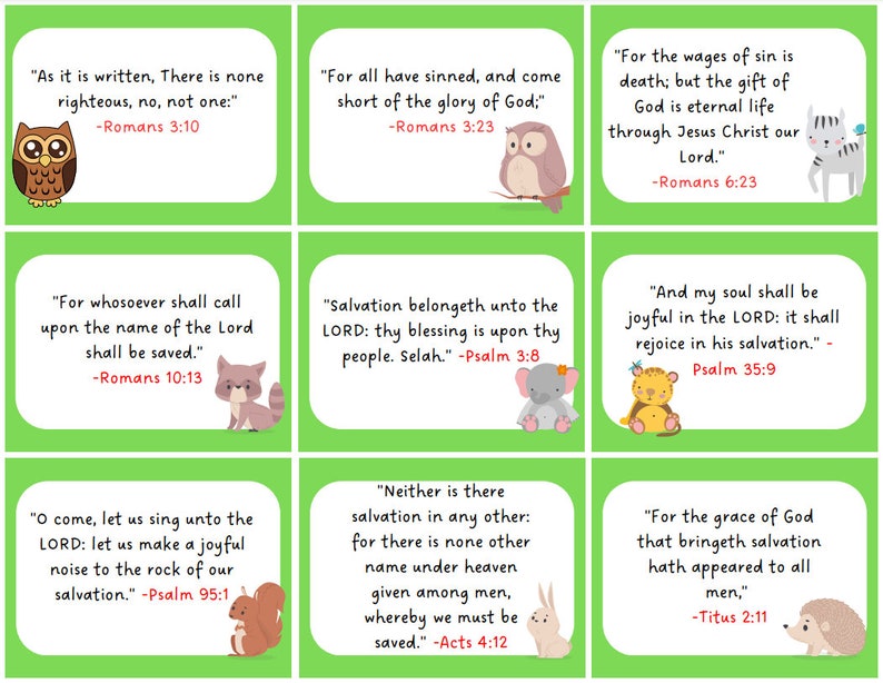 Scripture Memory Cards for Kids. 18 Salvation Bible Verse Cards PDF ...