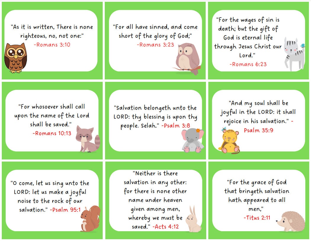 Scripture Memory Cards for Kids. 18 Salvation Bible Verse Cards PDF ...