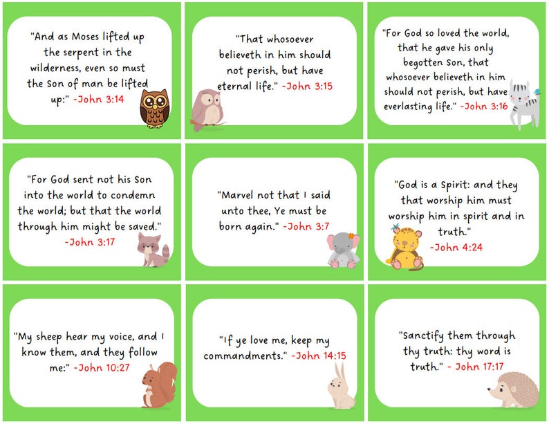 Scripture Memory Cards for Kids. 18 Salvation Bible Verse Cards PDF ...